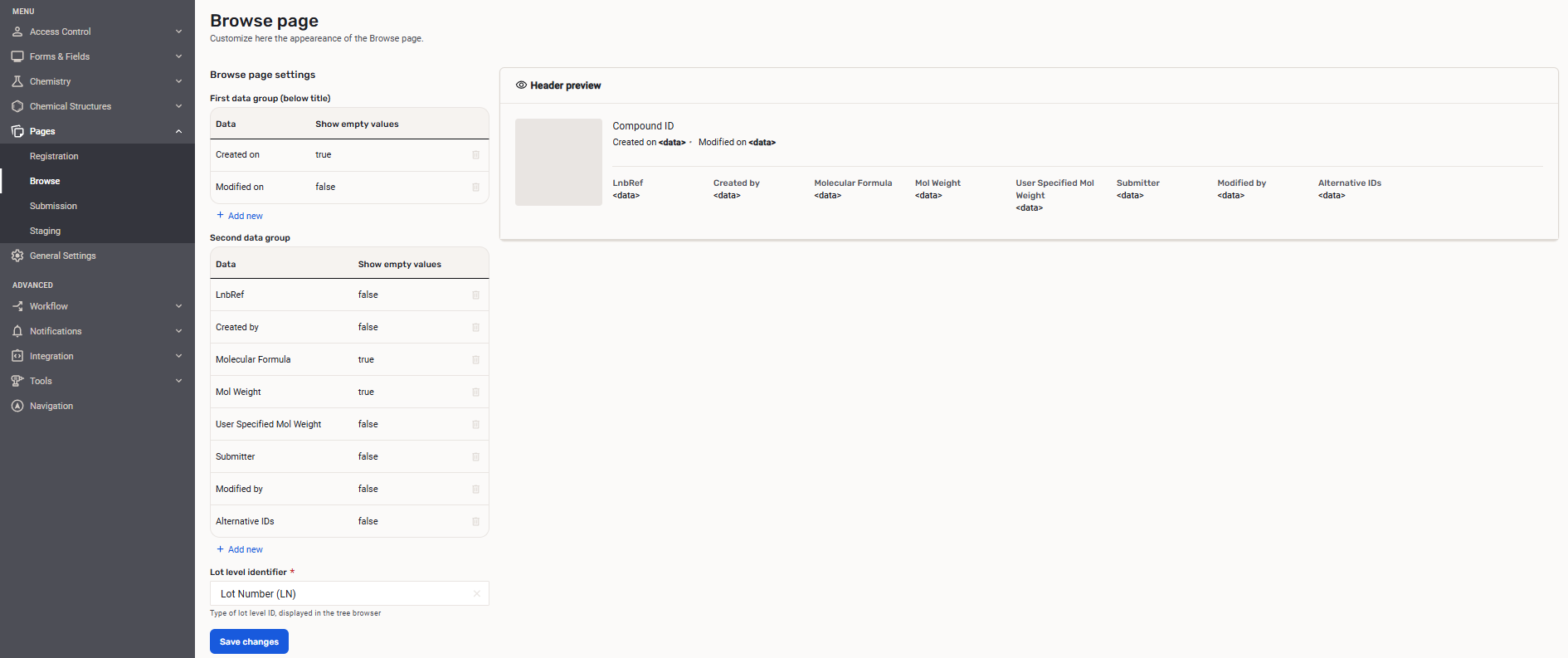 Pages Configuration | Chemaxon Docs