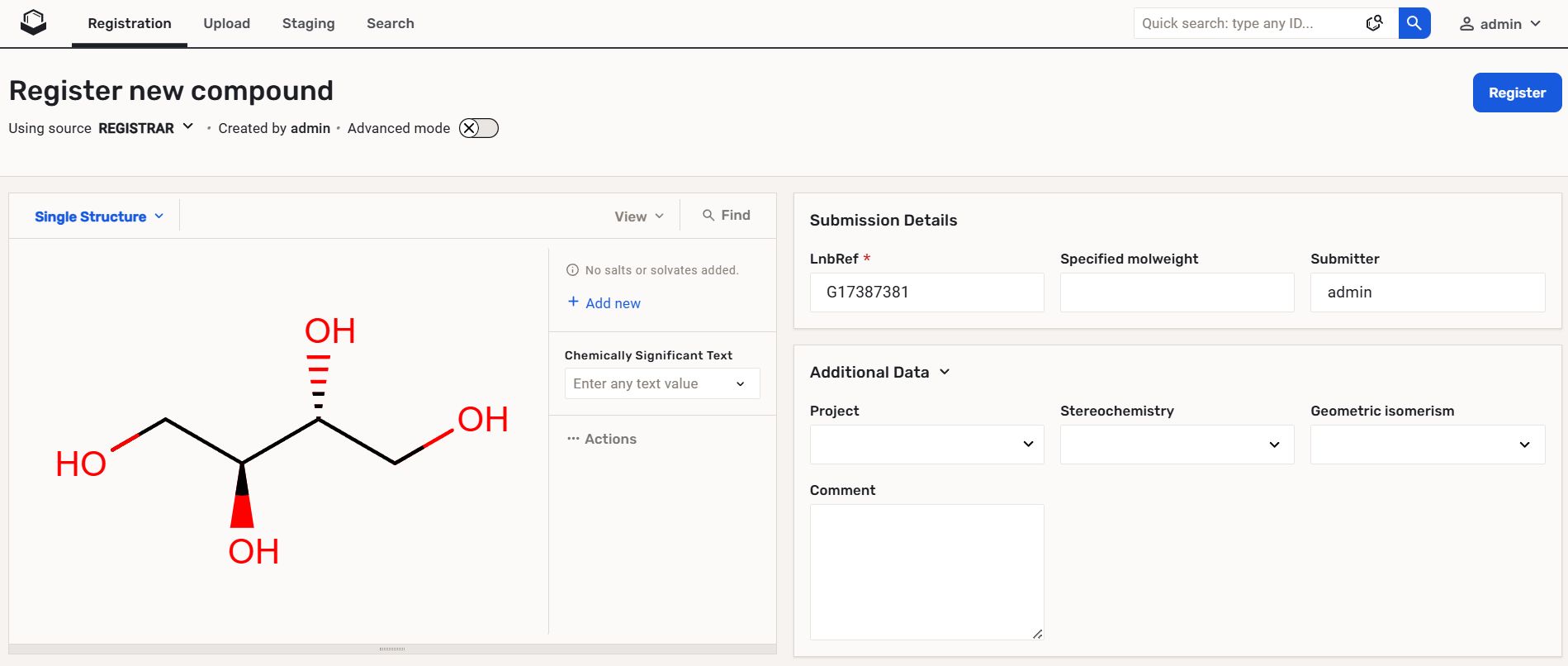 Register a new compound | Chemaxon Docs