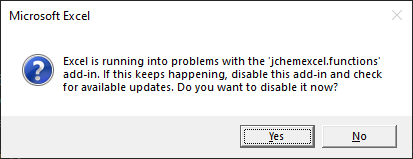 Enable JChemExcel.Functions add-in after it gets disabled | Chemaxon Docs
